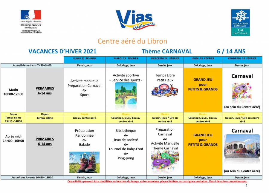 Vias - Le programme des vacances d'hiver 2021 du centre aéré est en ... Vias - Le programme des vacances d'hiver 2021 du centre aéré est en ...